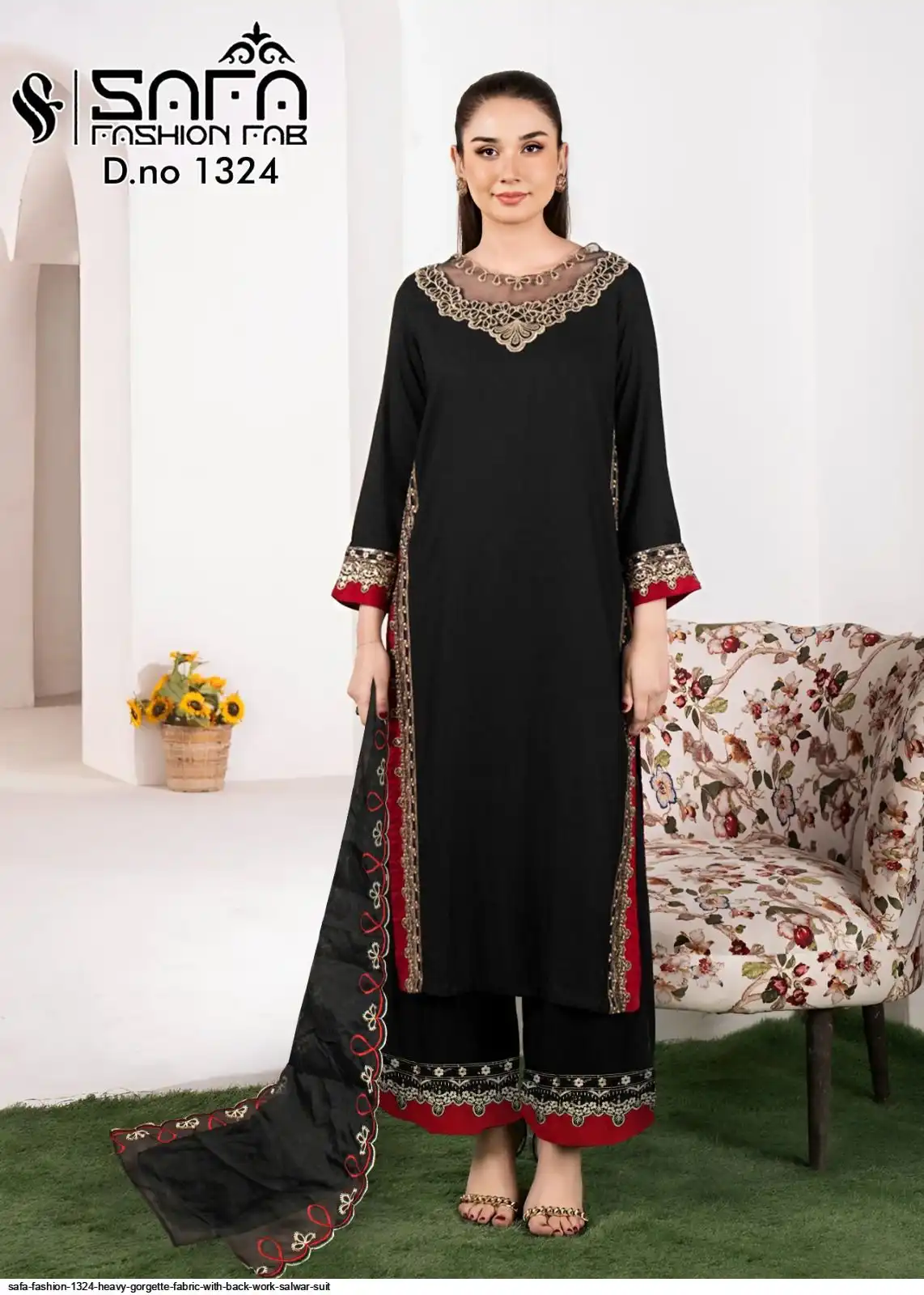 SAFA FASHION 1324 Heavy gorgette Fabric with Back work salwar suit