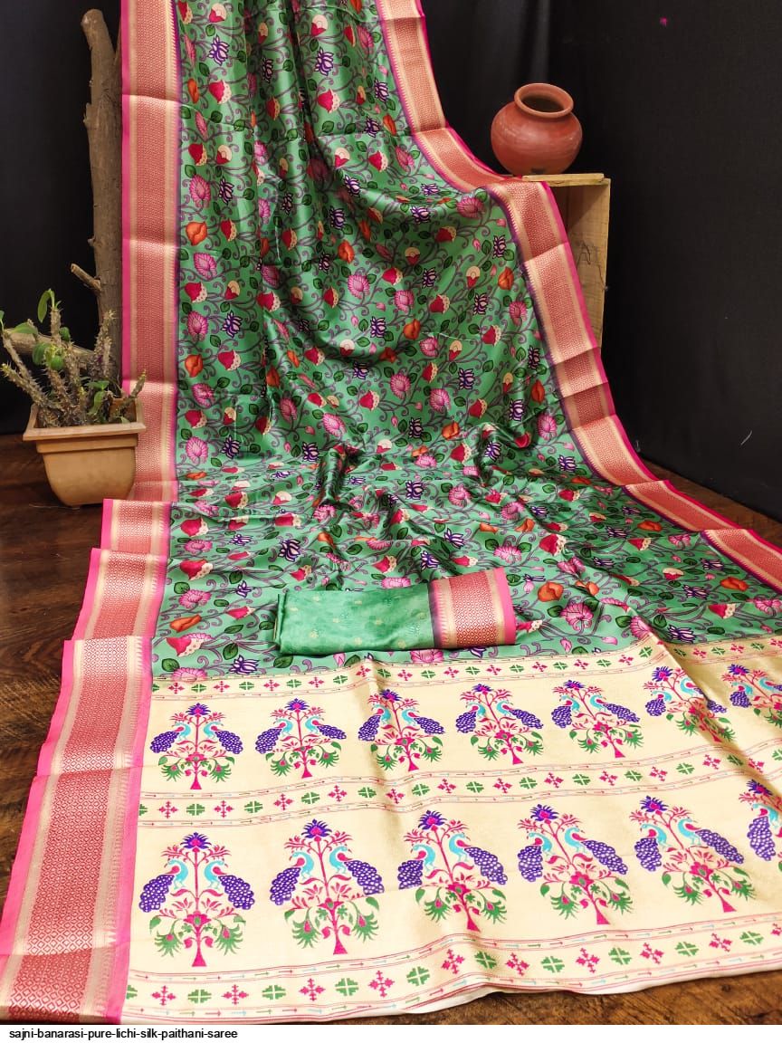 SAJNI Banarasi Pure Lichi Silk Paithani Saree
