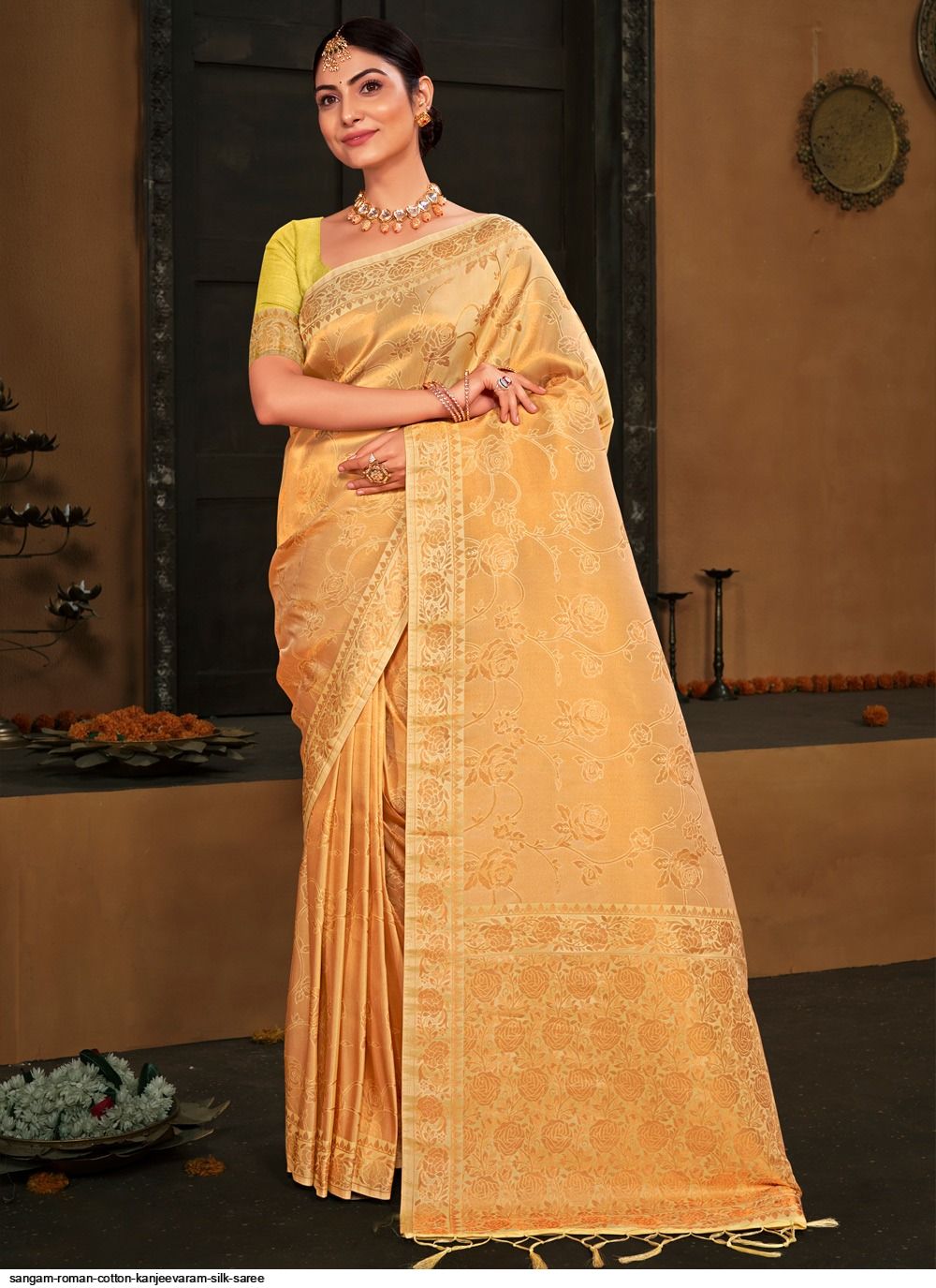 sangam ROMAN COTTON Kanjeevaram Silk saree