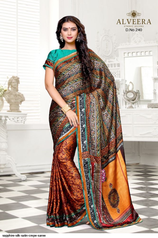 Sapphire Silk Satin Crepe Saree