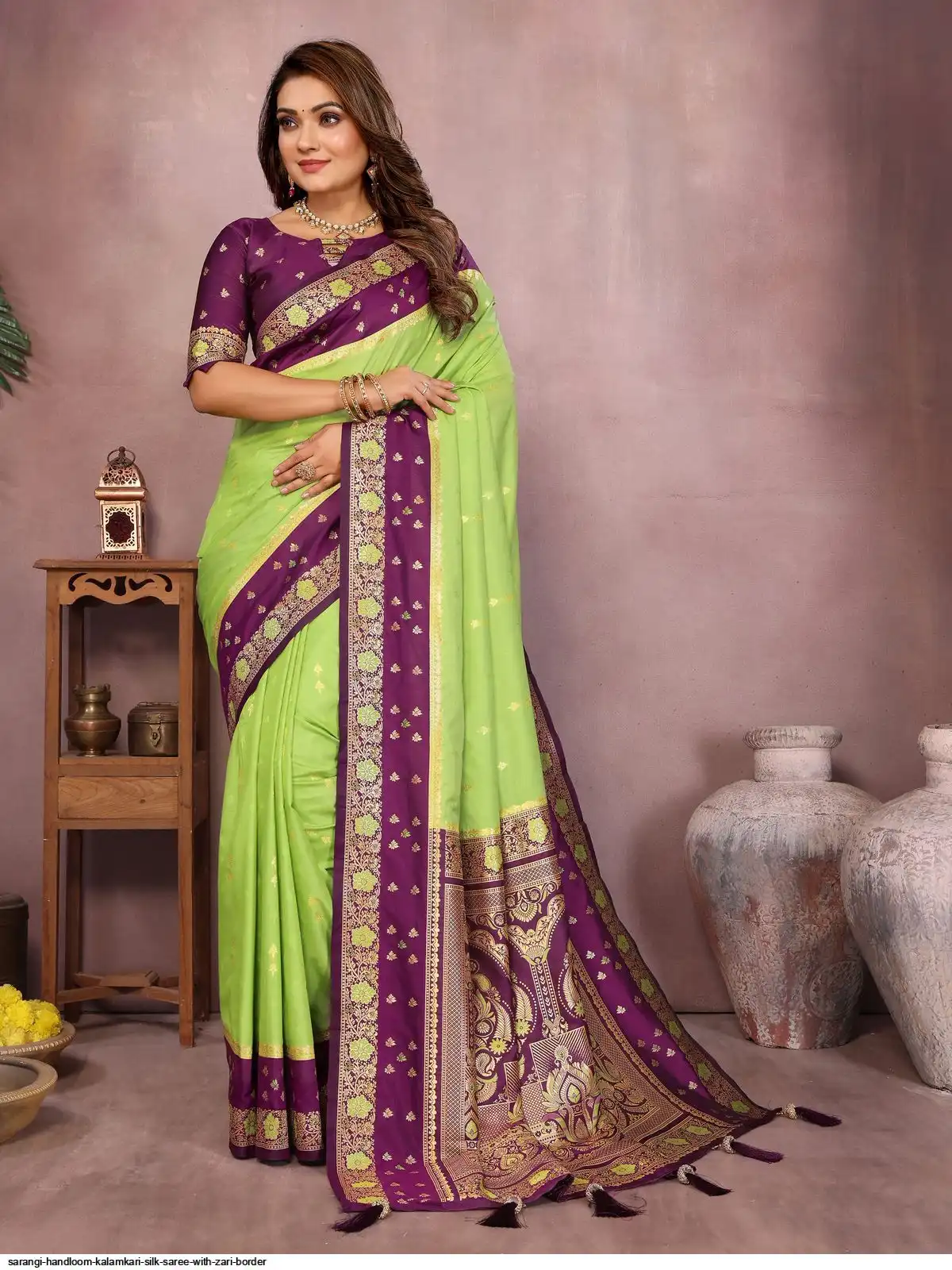 SARANGI Handloom Kalamkari Silk Saree Wholesale