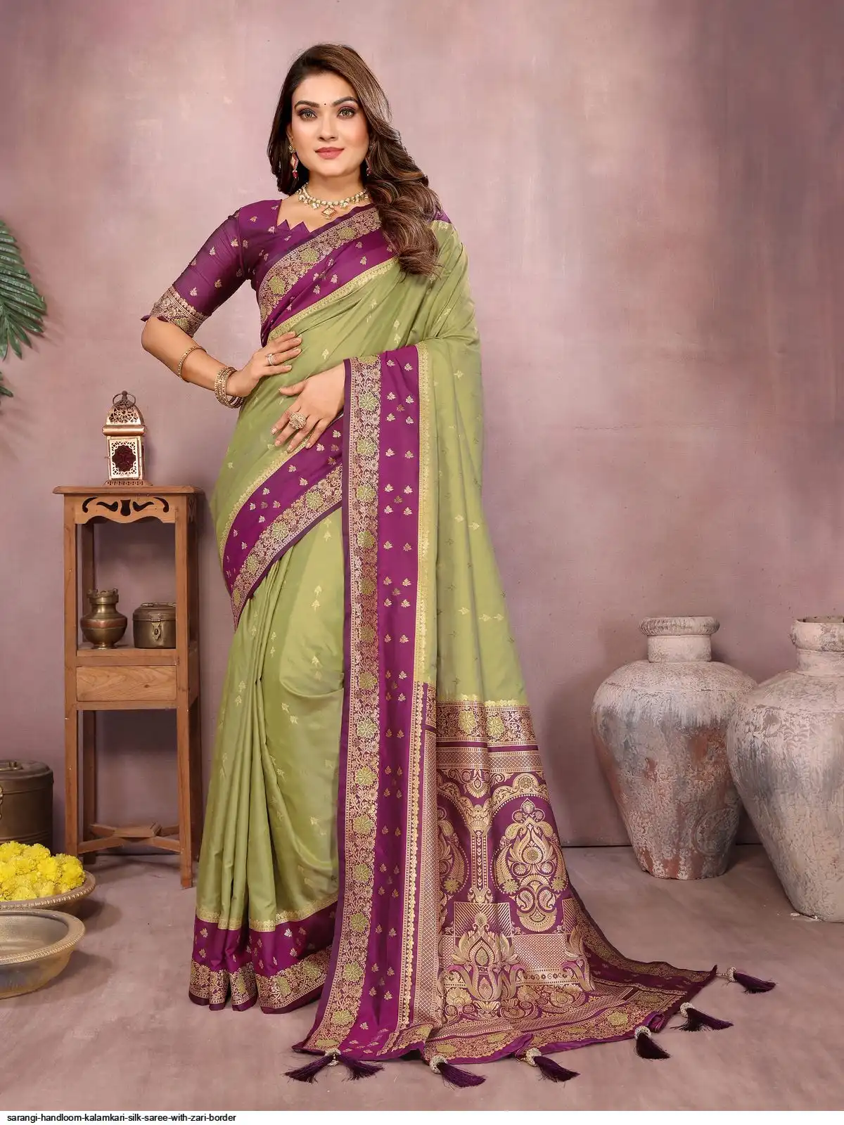 SARANGI Handloom Kalamkari Silk Saree Wholesale