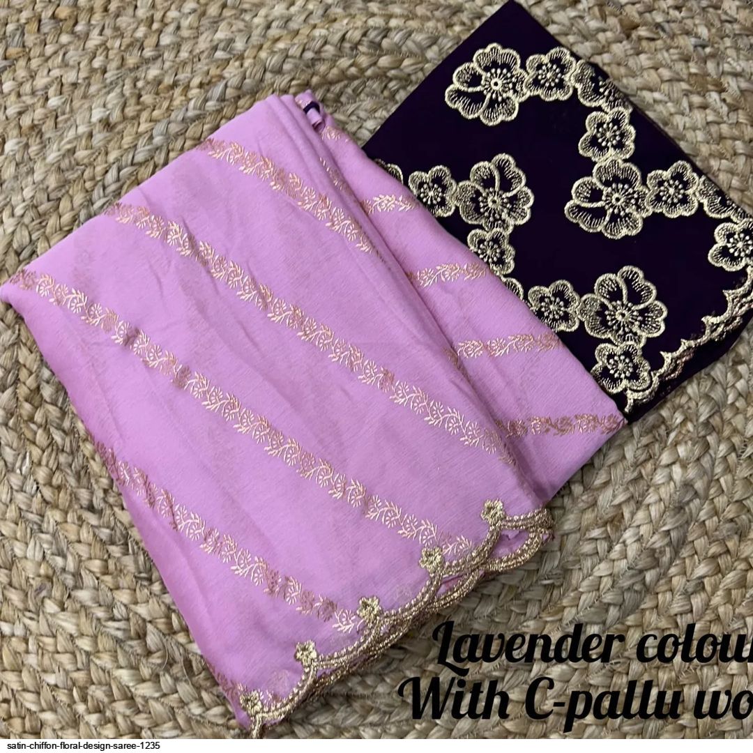 SATIN CHIFFON FLORAL DESIGN SAREE 1235