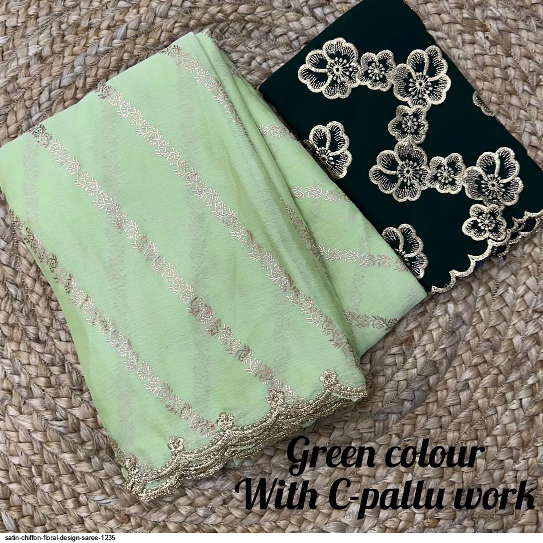 SATIN CHIFFON FLORAL DESIGN SAREE 1235