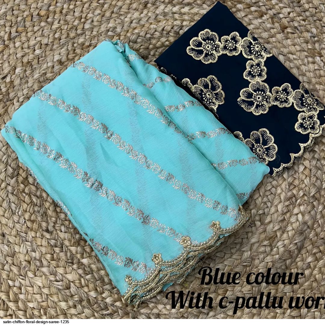 SATIN CHIFFON FLORAL DESIGN SAREE 1235
