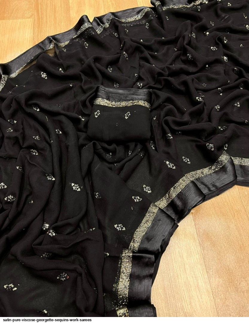 Satin Pure Viscose Georgette Sequins Work sarees