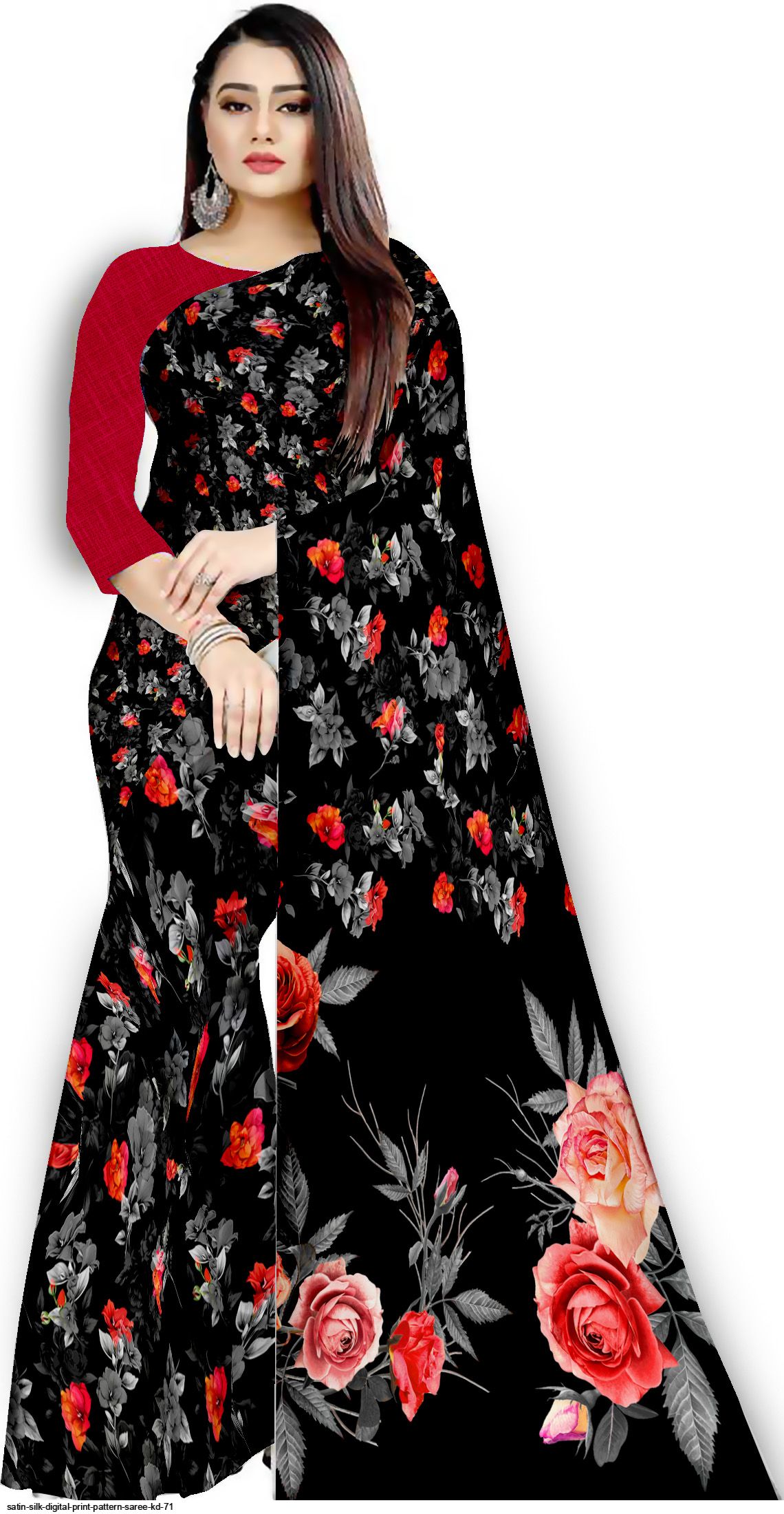 SATIN SILK DIGITAL PRINT PATTERN SAREE KD-71