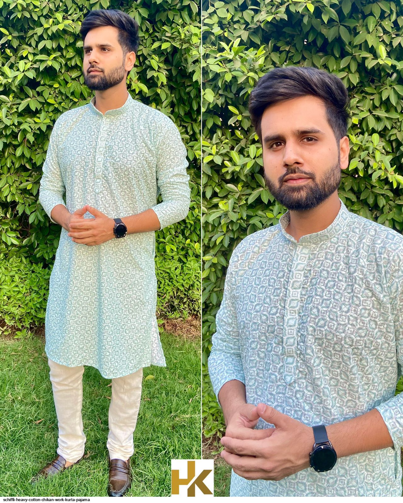 SCHIFFLI Heavy Cotton Chikan work kurta pajama