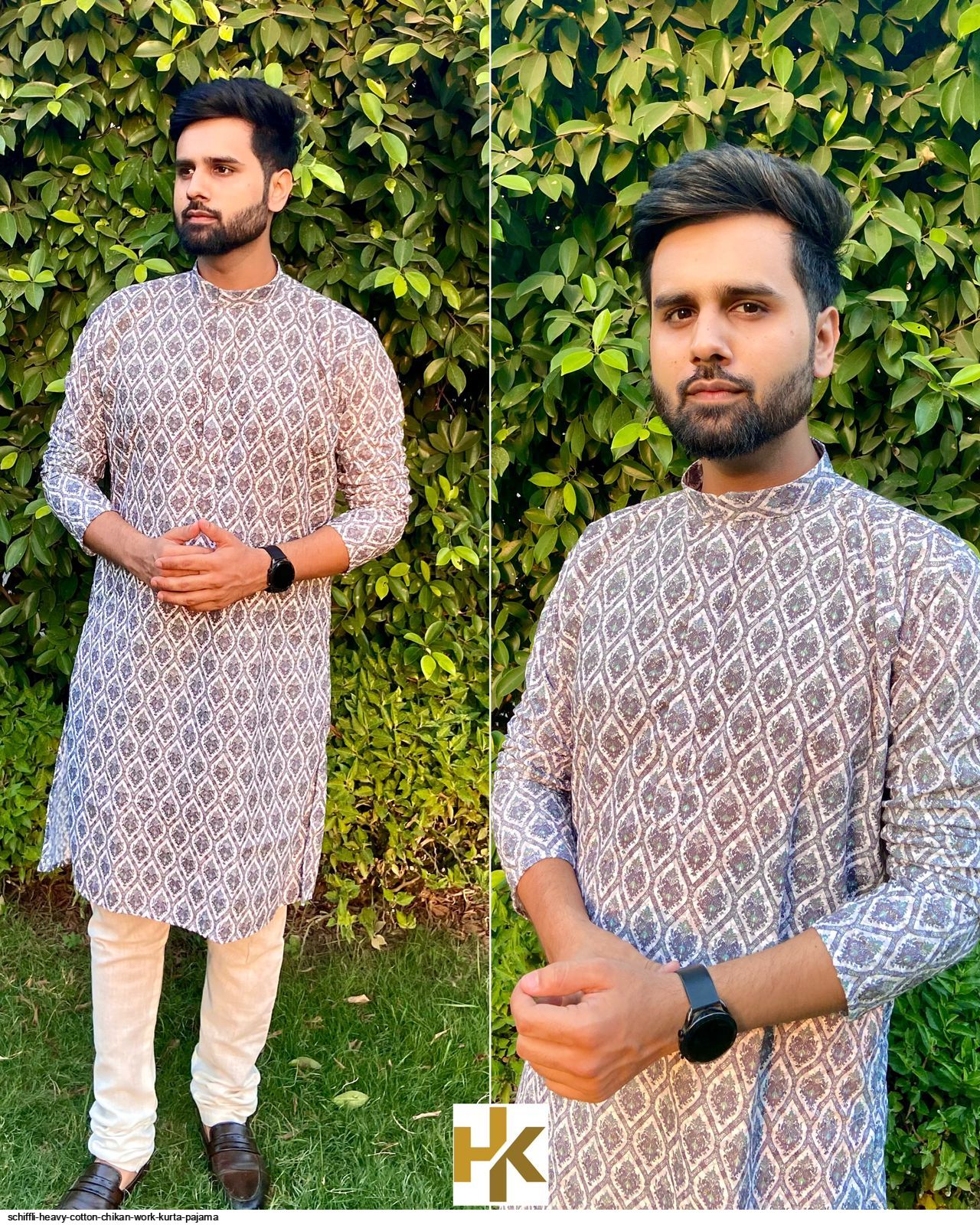 SCHIFFLI Heavy Cotton Chikan work kurta pajama