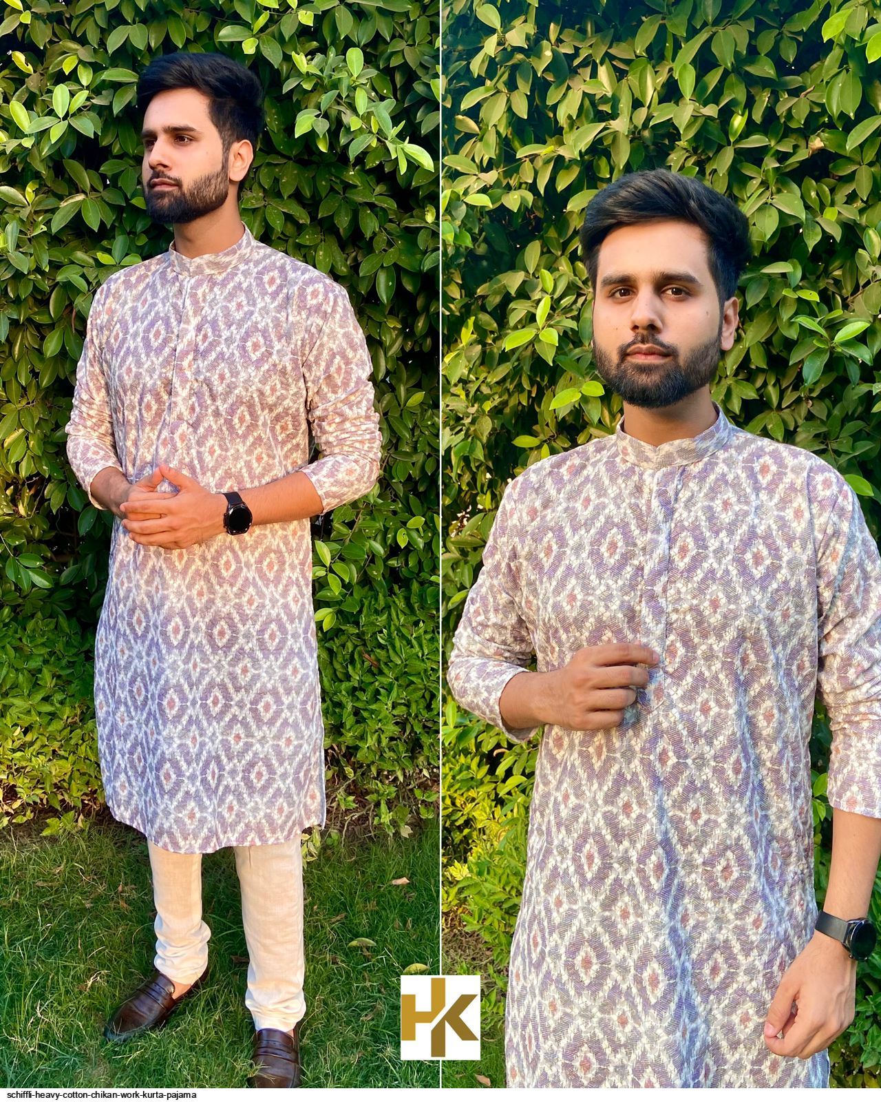 SCHIFFLI Heavy Cotton Chikan work kurta pajama