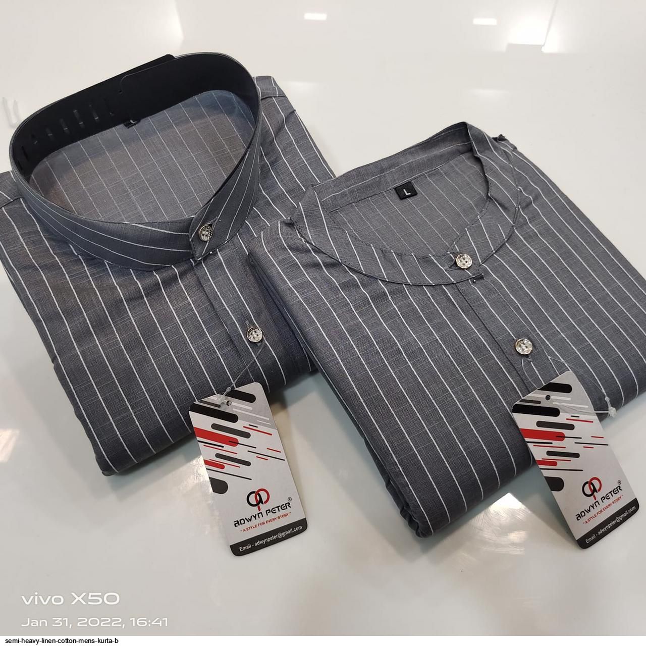 SEMI HEAVY LINEN COTTON MENS KURTA