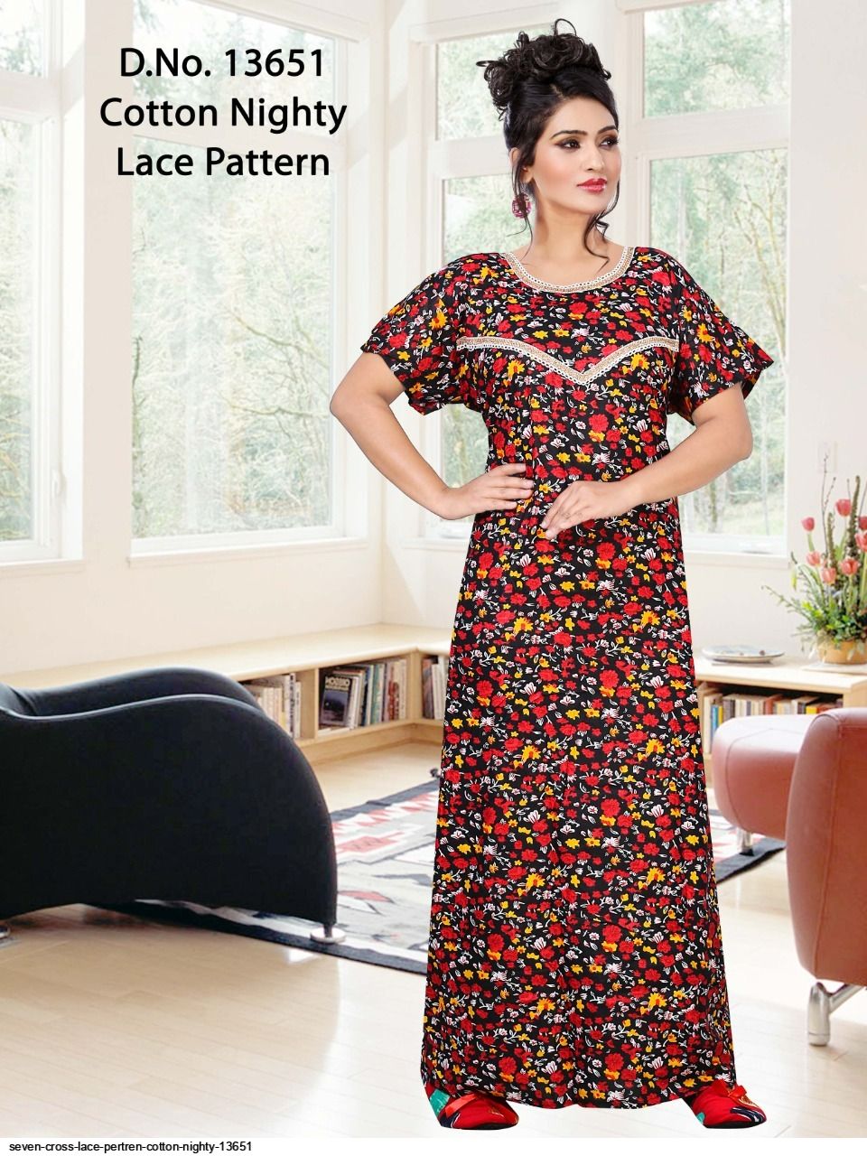 SEVEN CROSS LACE PERTREN COTTON NIGHTY 13651