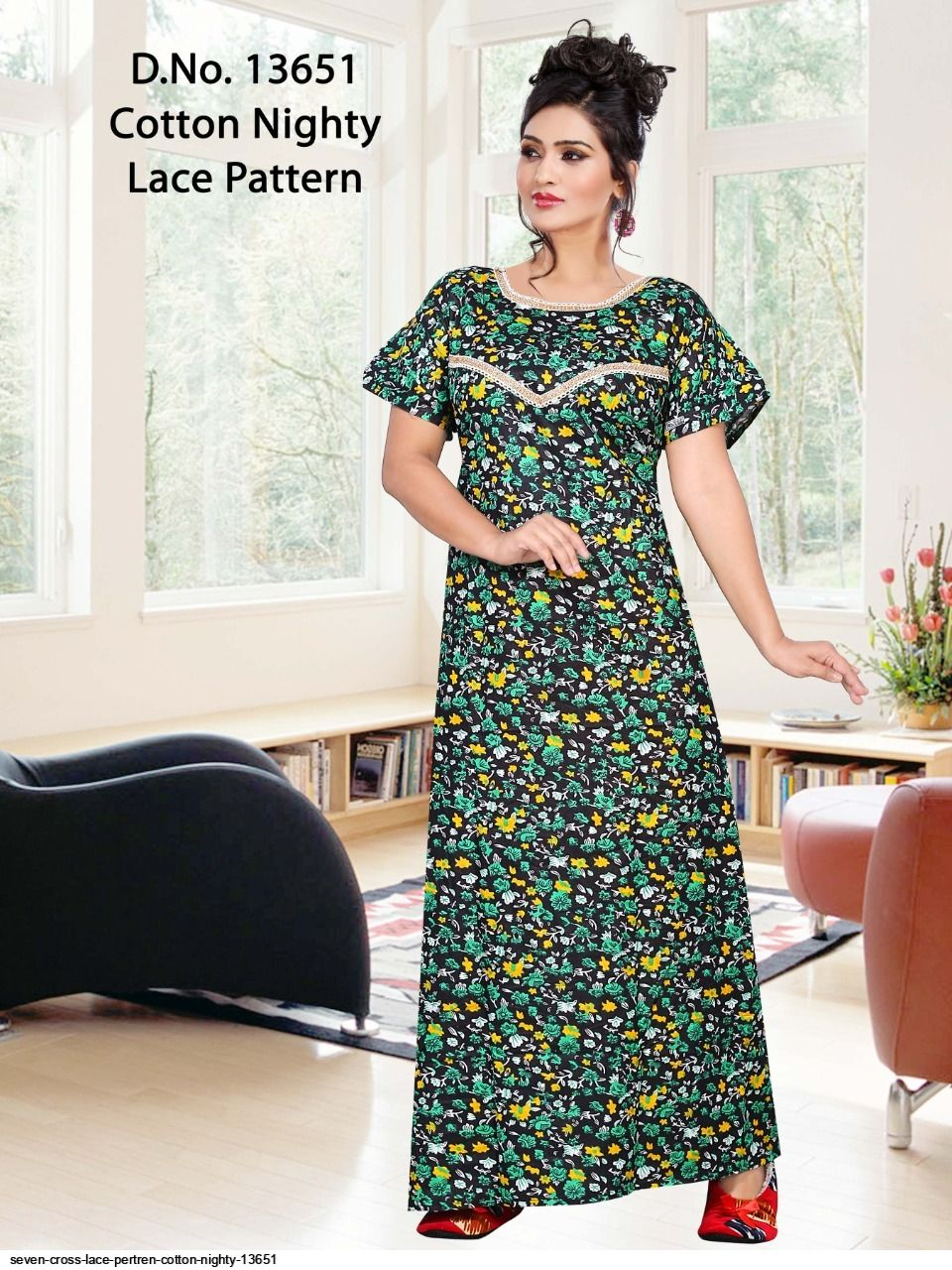 SEVEN CROSS LACE PERTREN COTTON NIGHTY 13651