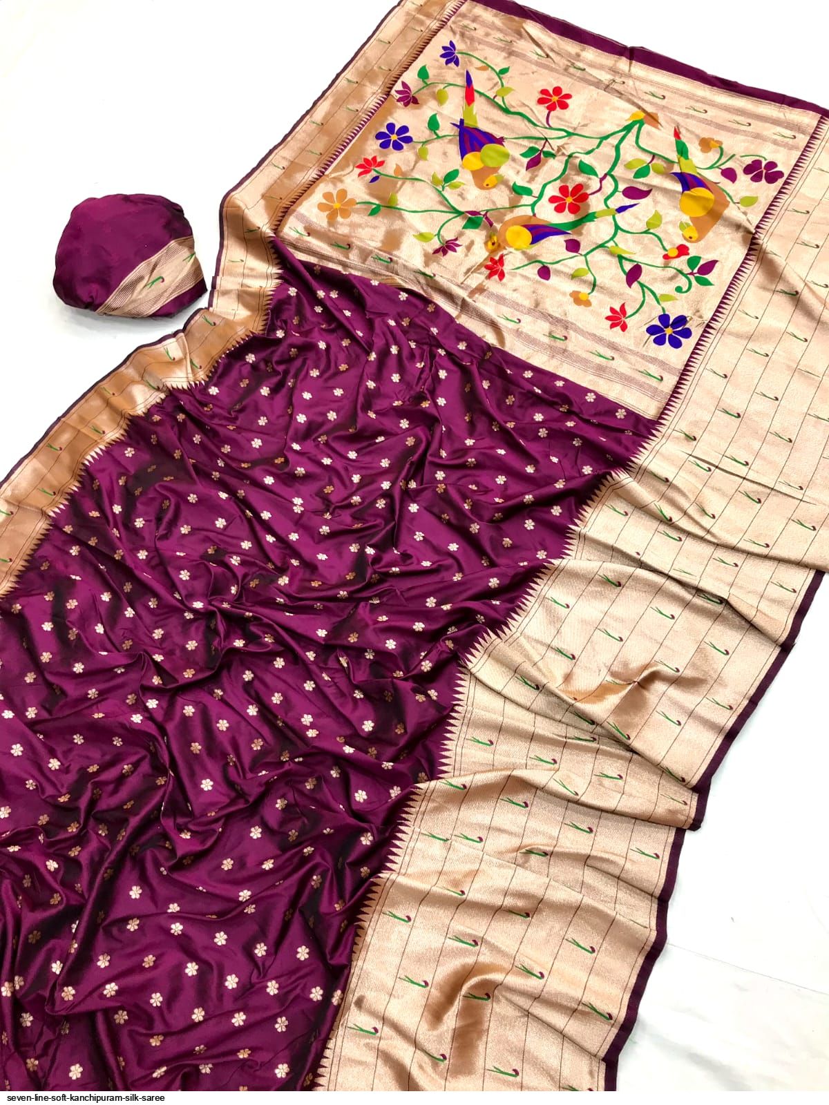 seven line Soft Kanchipuram Silk Saree