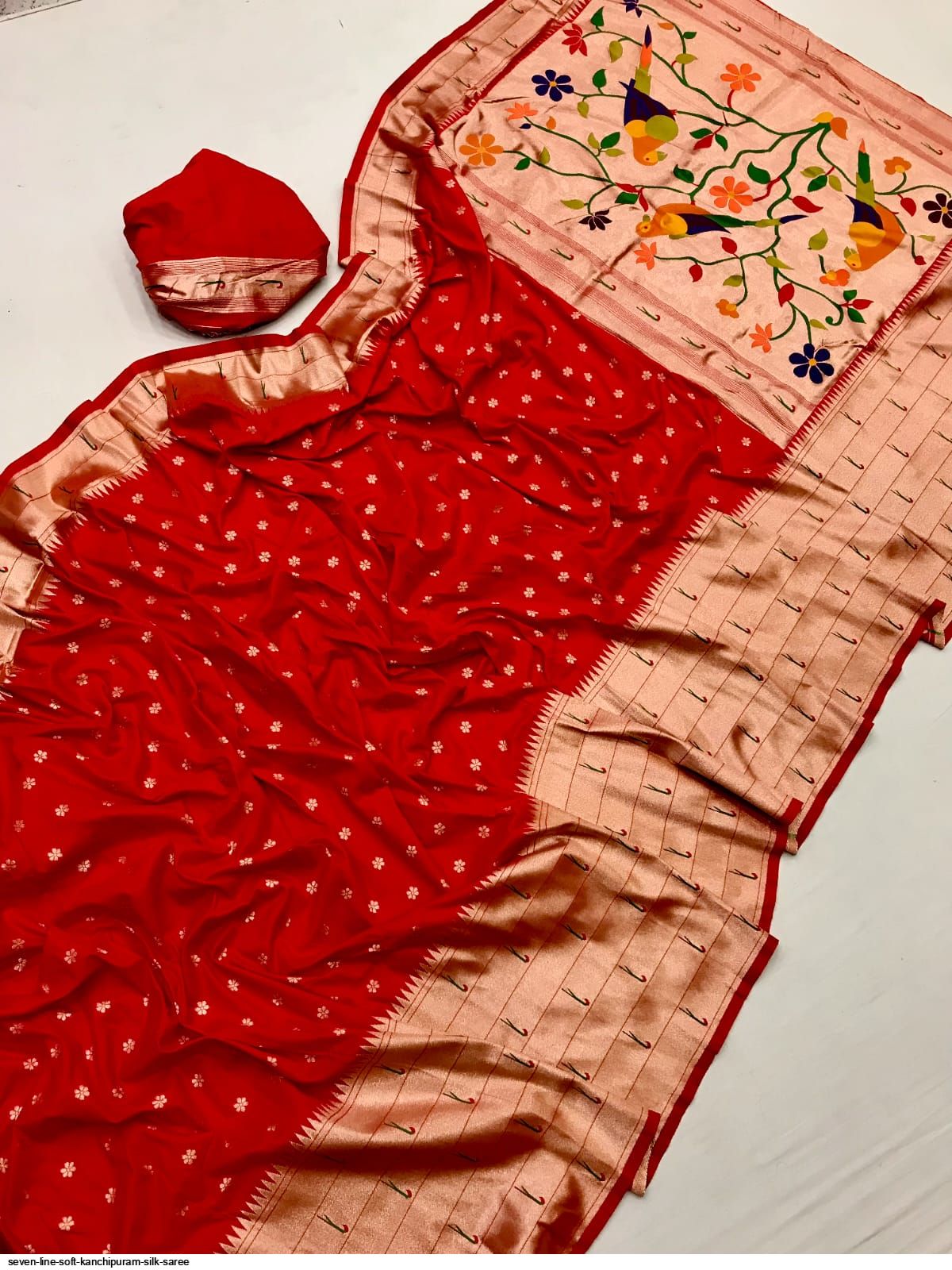 seven line Soft Kanchipuram Silk Saree