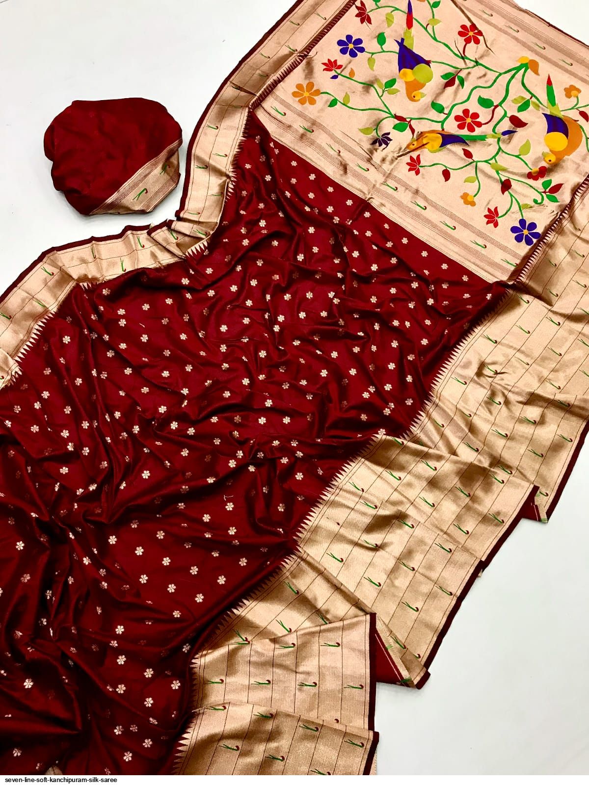 seven line Soft Kanchipuram Silk Saree