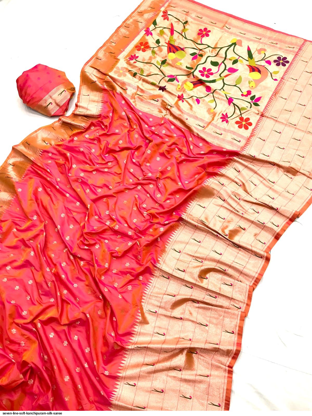 seven line Soft Kanchipuram Silk Saree