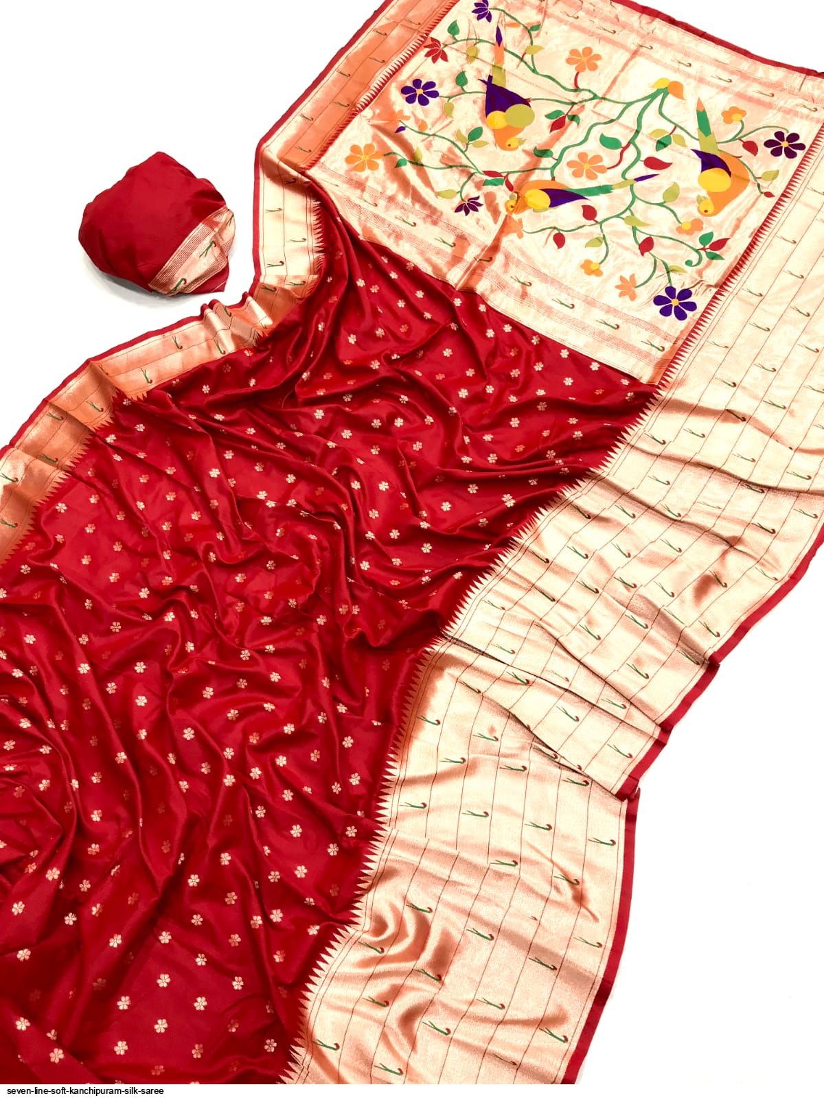 seven line Soft Kanchipuram Silk Saree