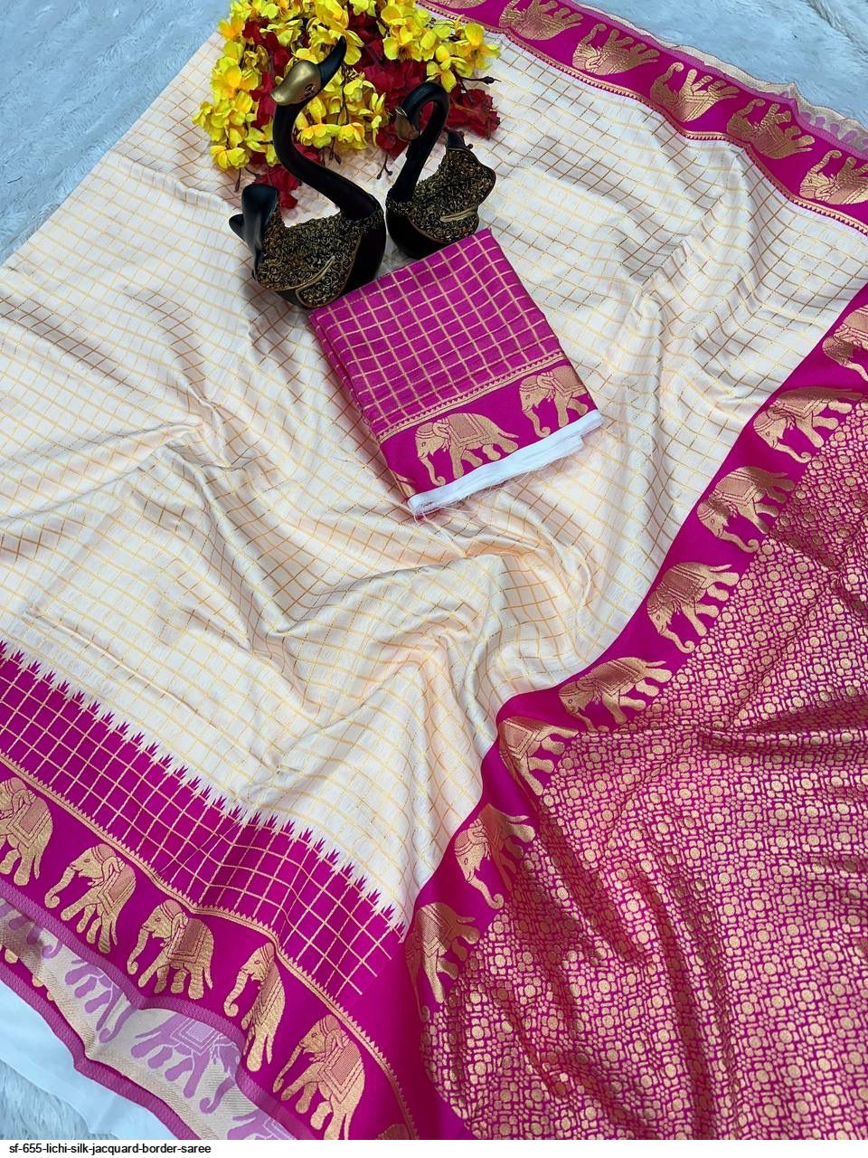 SF 655 lichi silk jacquard border saree