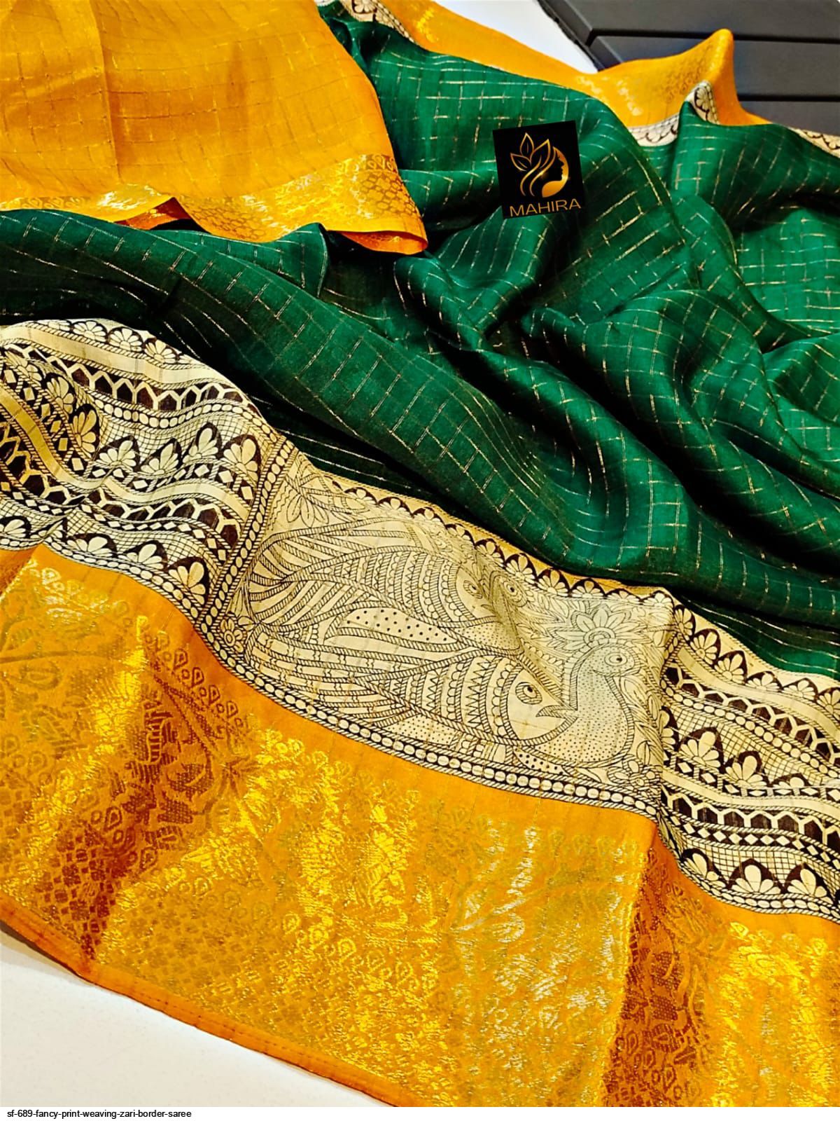 SF 689 Fancy print weaving zari border saree