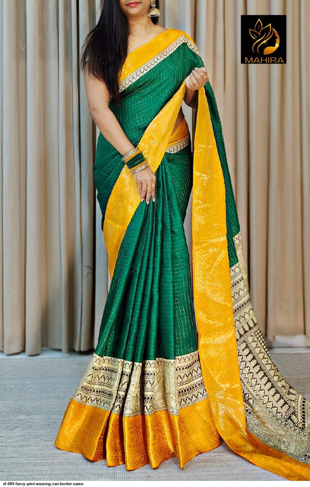 SF 689 Fancy print weaving zari border saree