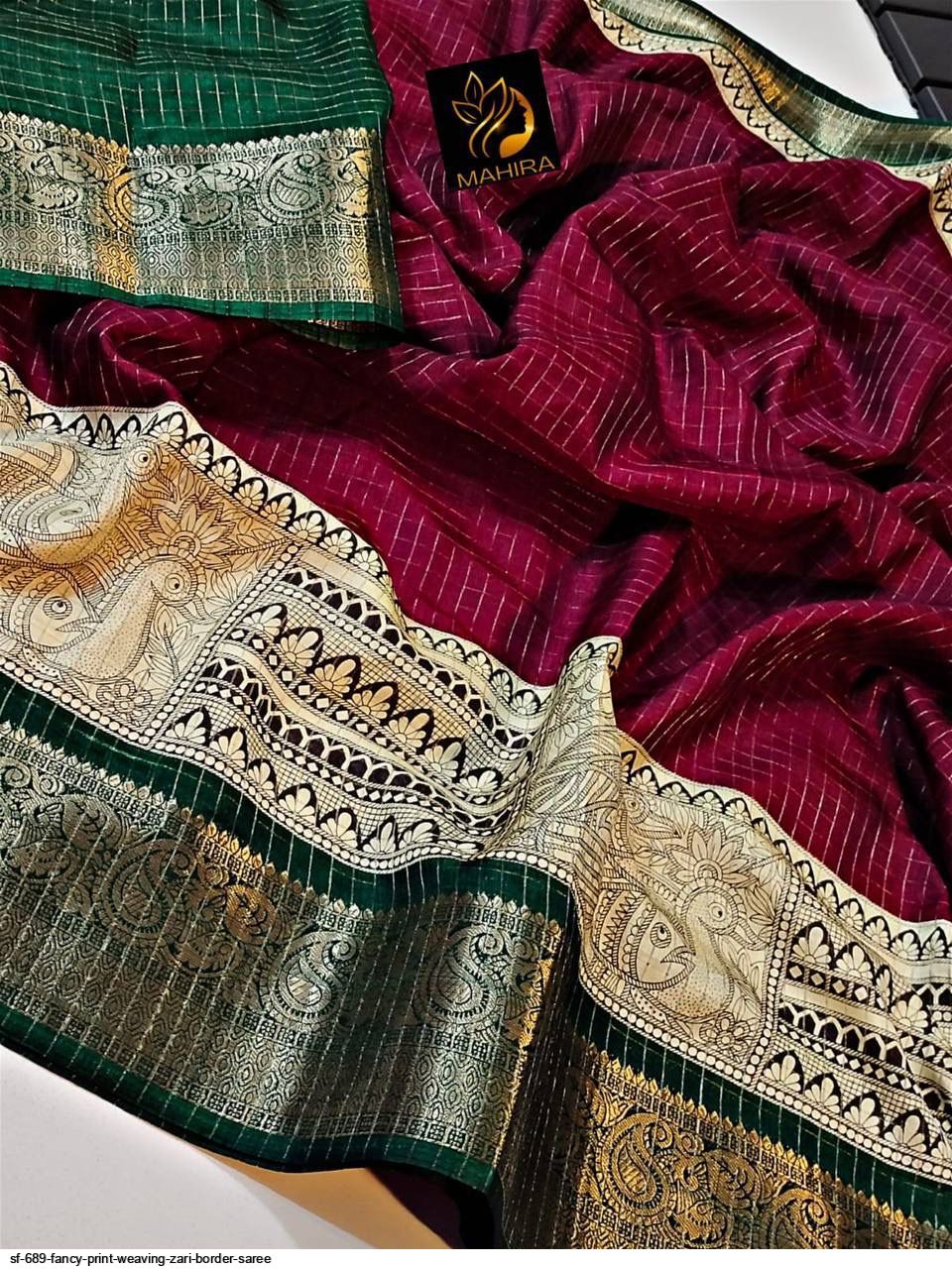 SF 689 Fancy print weaving zari border saree