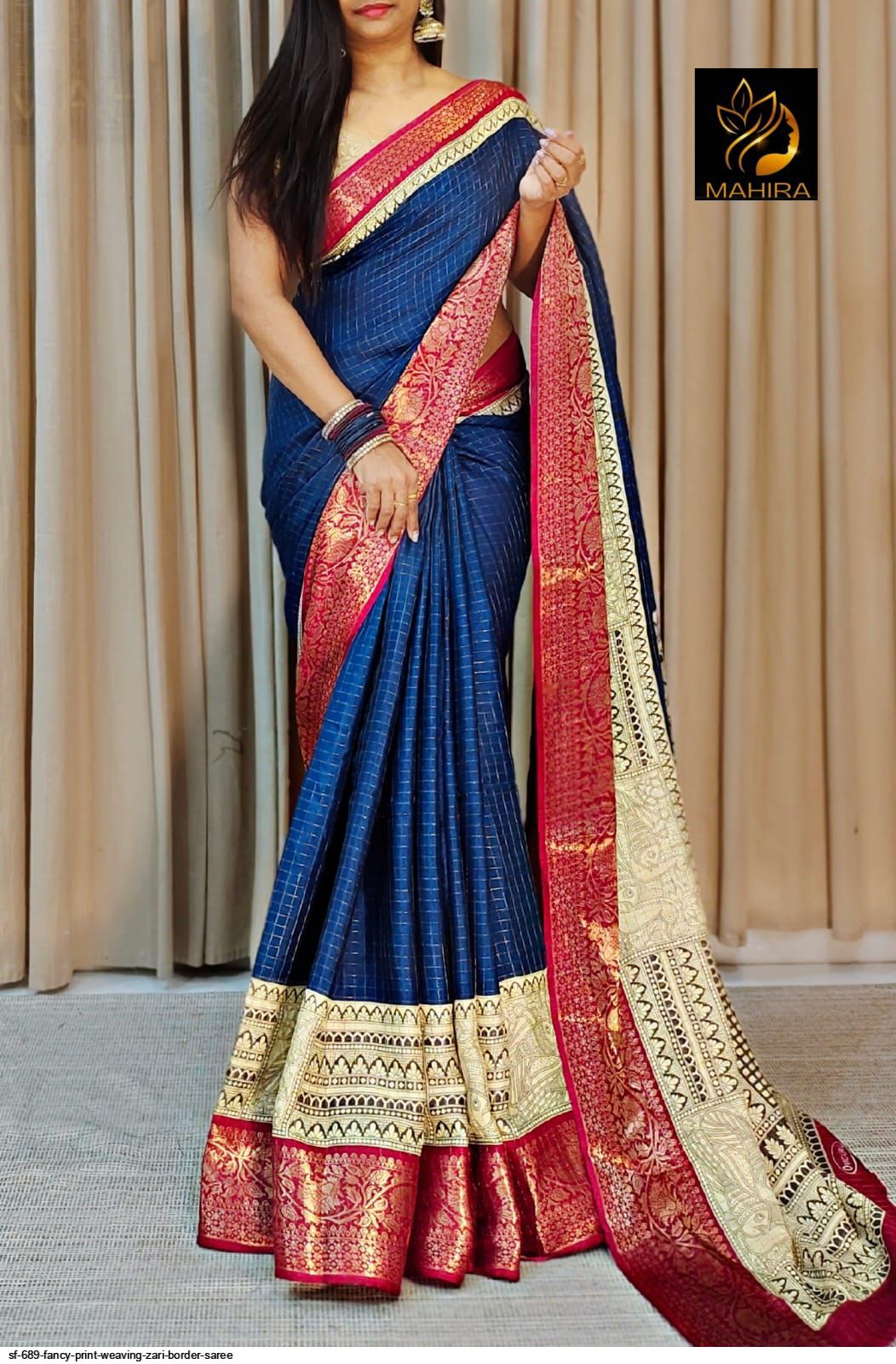 SF 689 Fancy print weaving zari border saree