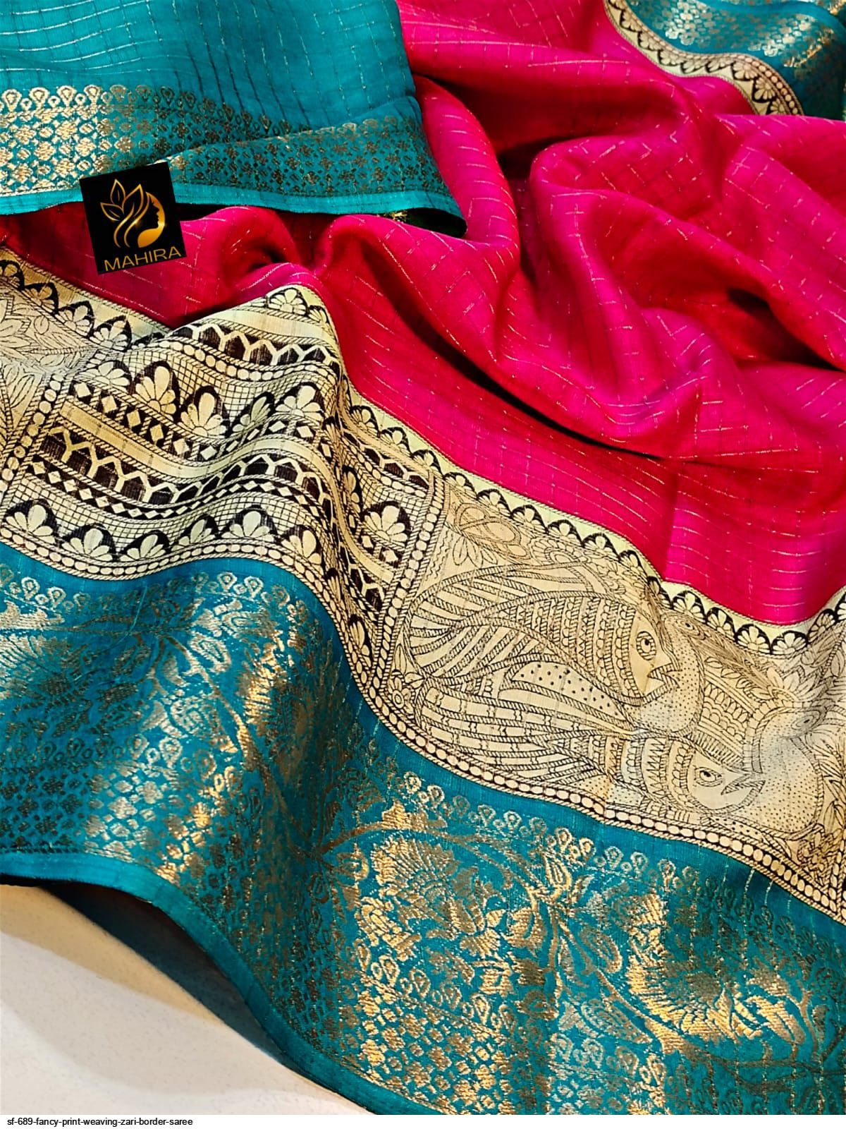 SF 689 Fancy print weaving zari border saree