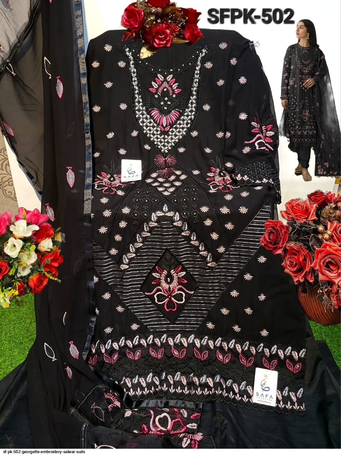 SF PK 502 GEORGETTE EMBROIDERY SALWAR SUITS