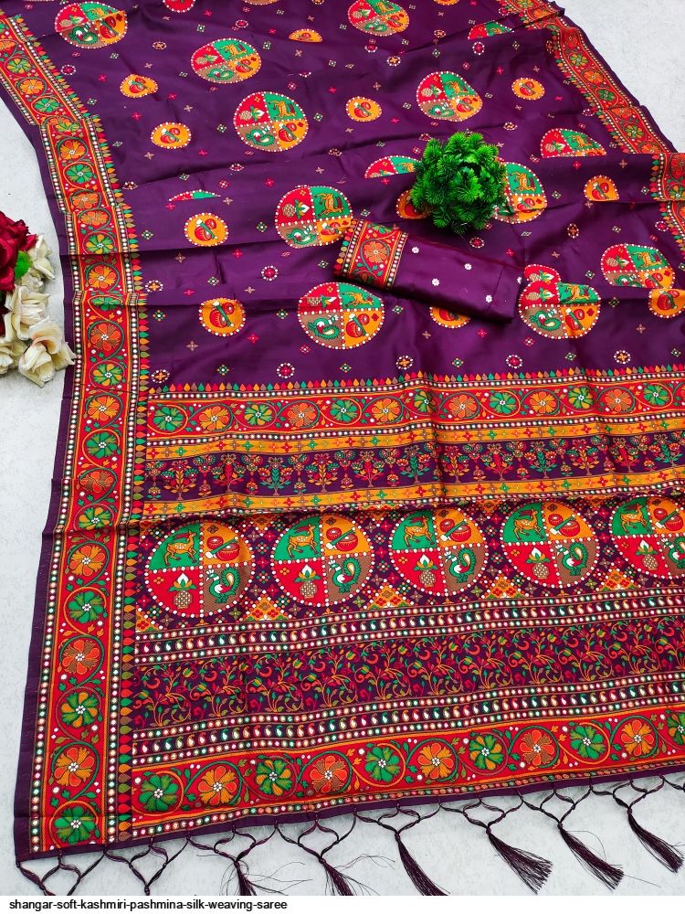Shangar Soft Kashmiri Pashmina silk weaving saree