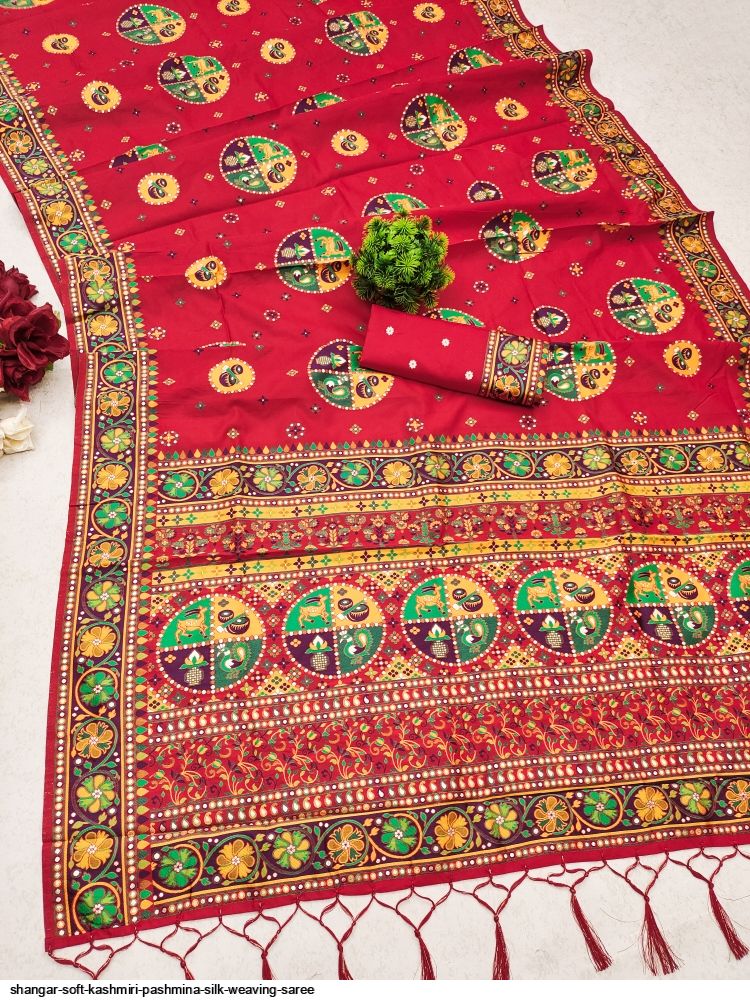 Shangar Soft Kashmiri Pashmina silk weaving saree