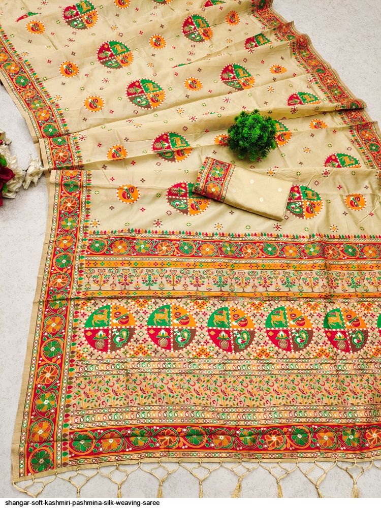 Shangar Soft Kashmiri Pashmina silk weaving saree