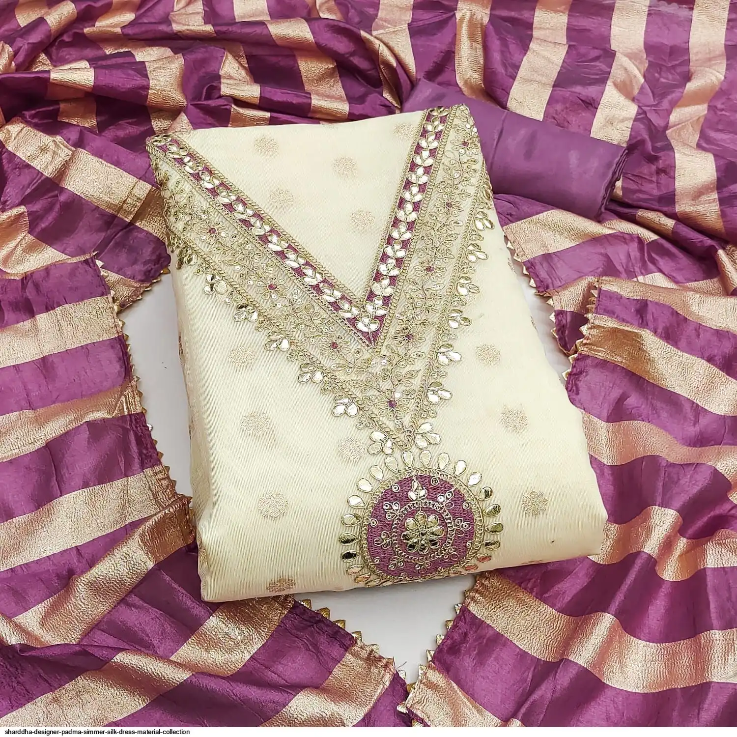 SHARDDHA DESIGNER PADMA Simmer Silk Dress Material Set