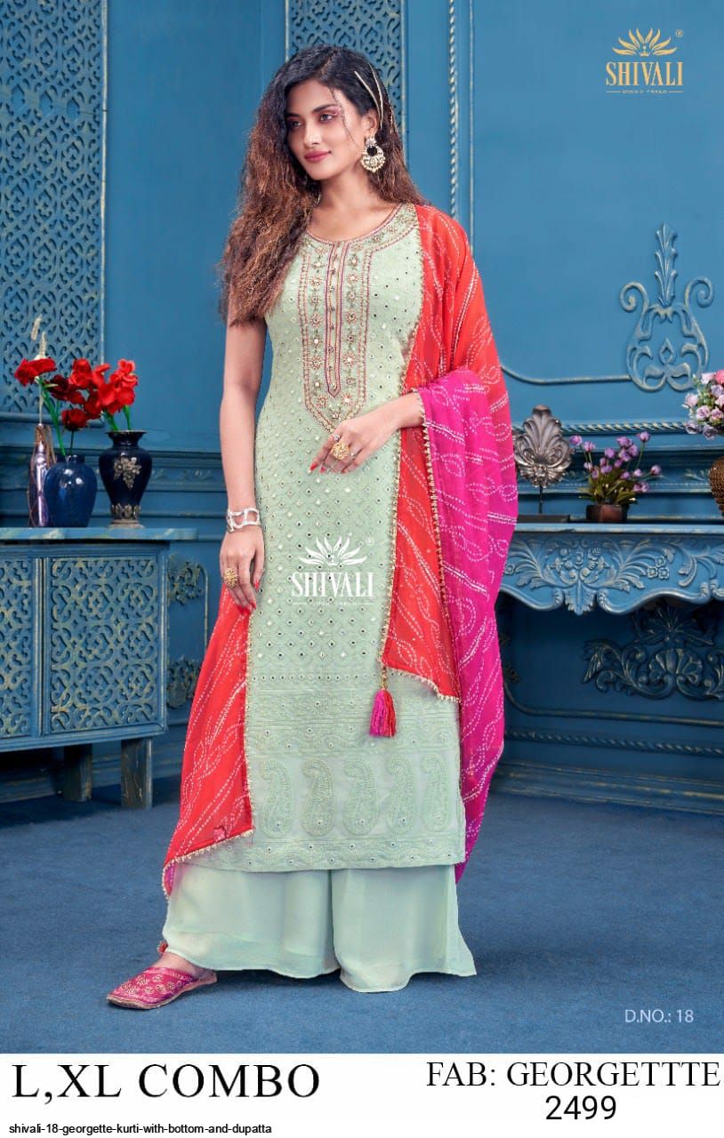 SHIVALI 18 GEORGETTE KURTI WITH BOTTOM AND DUPATTA