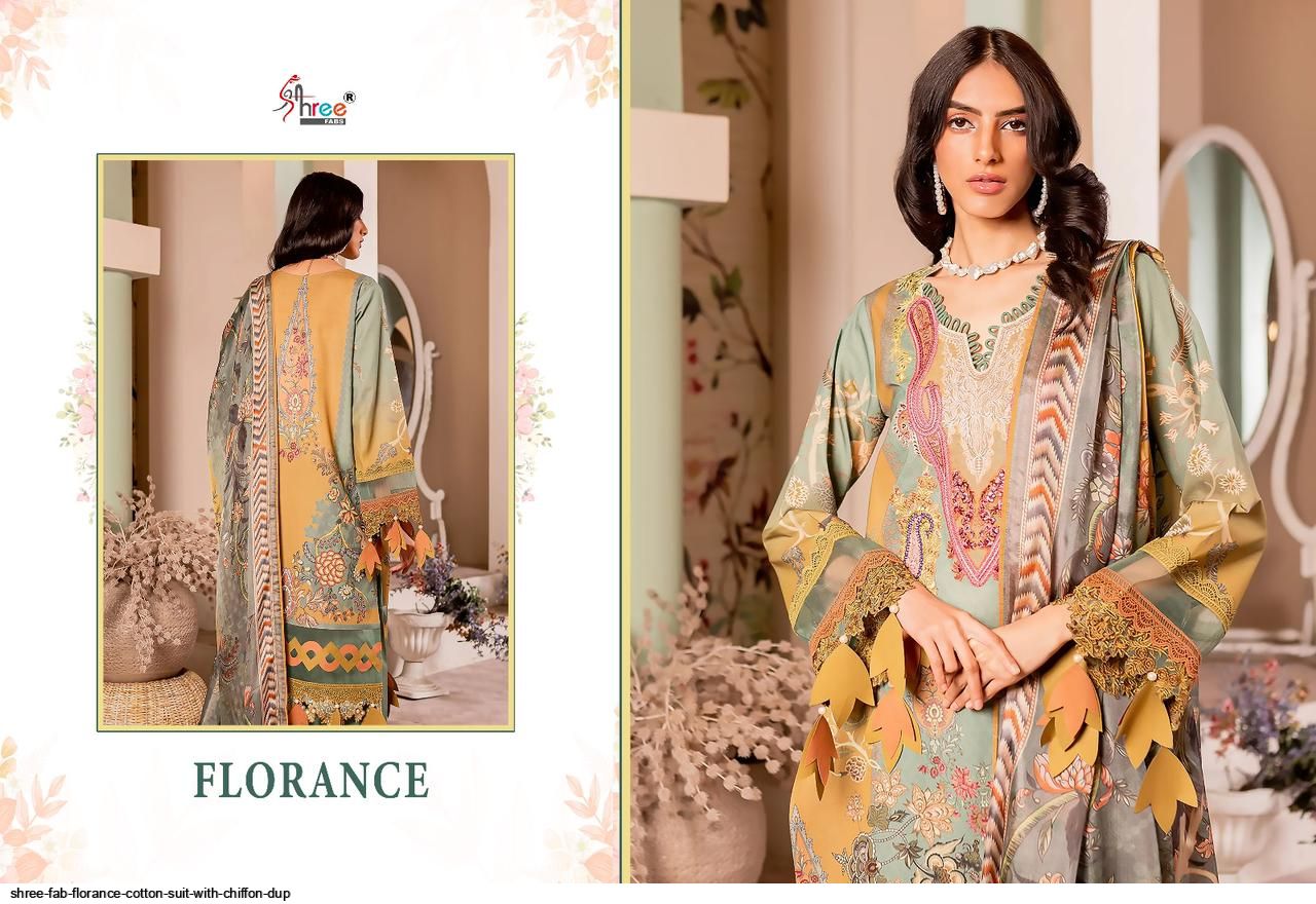 SHREE FAB FLORANCE COTTON SUIT WITH CHIFFON DUP