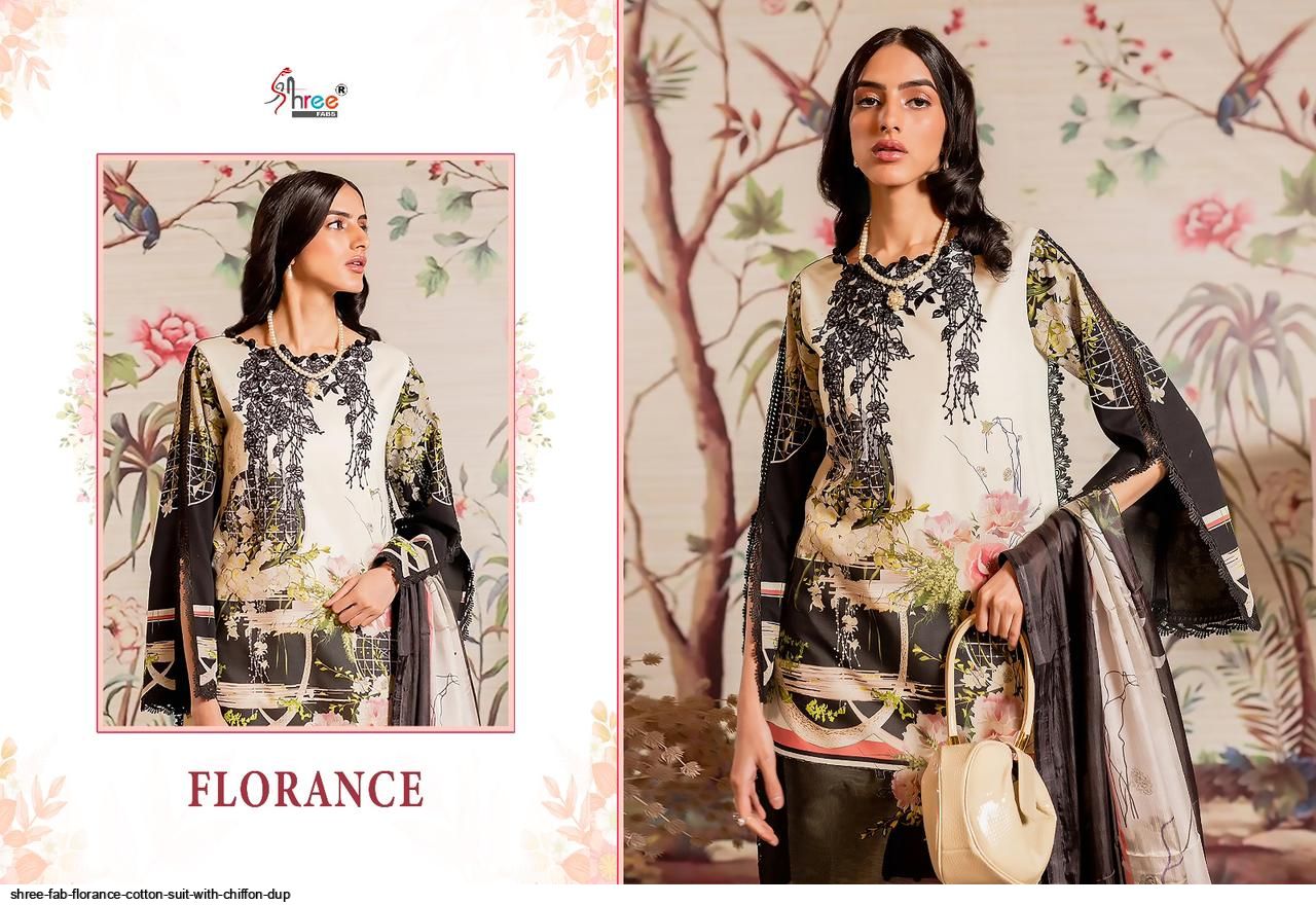 SHREE FAB FLORANCE COTTON SUIT WITH CHIFFON DUP