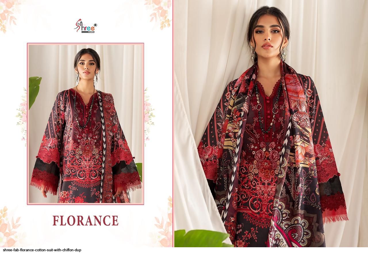SHREE FAB FLORANCE COTTON SUIT WITH CHIFFON DUP