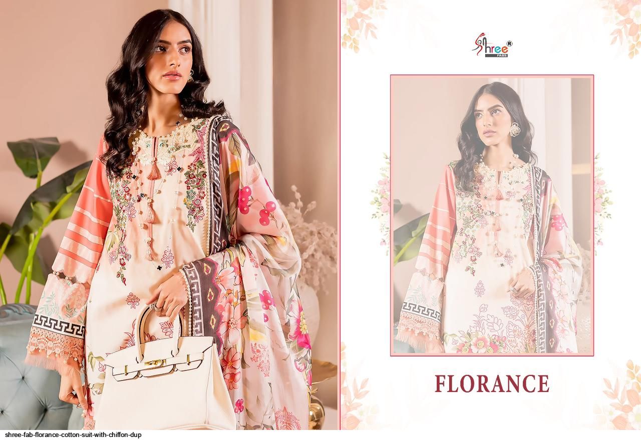 SHREE FAB FLORANCE COTTON SUIT WITH CHIFFON DUP