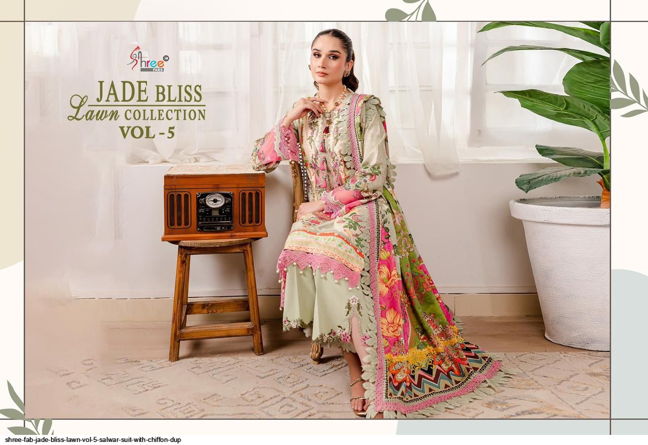 SHREE FAB JADE BLISS LAWN VOL 5 SALWAR SUIT WITH CHIFFON DUP