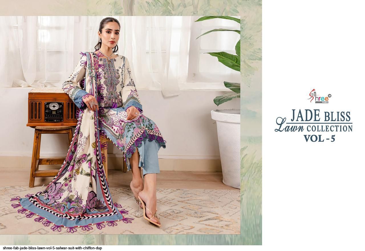SHREE FAB JADE BLISS LAWN VOL 5 SALWAR SUIT WITH CHIFFON DUP