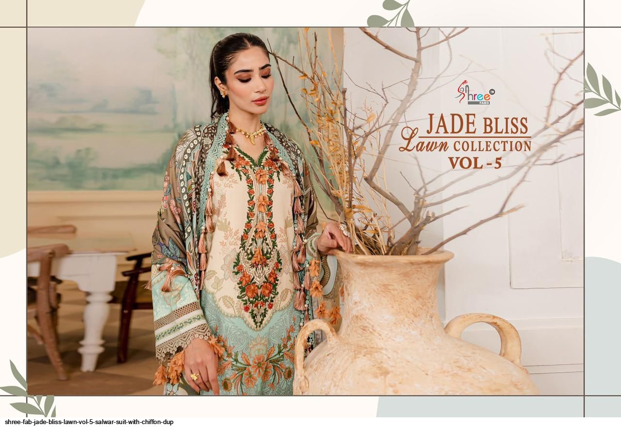 SHREE FAB JADE BLISS LAWN VOL 5 SALWAR SUIT WITH CHIFFON DUP