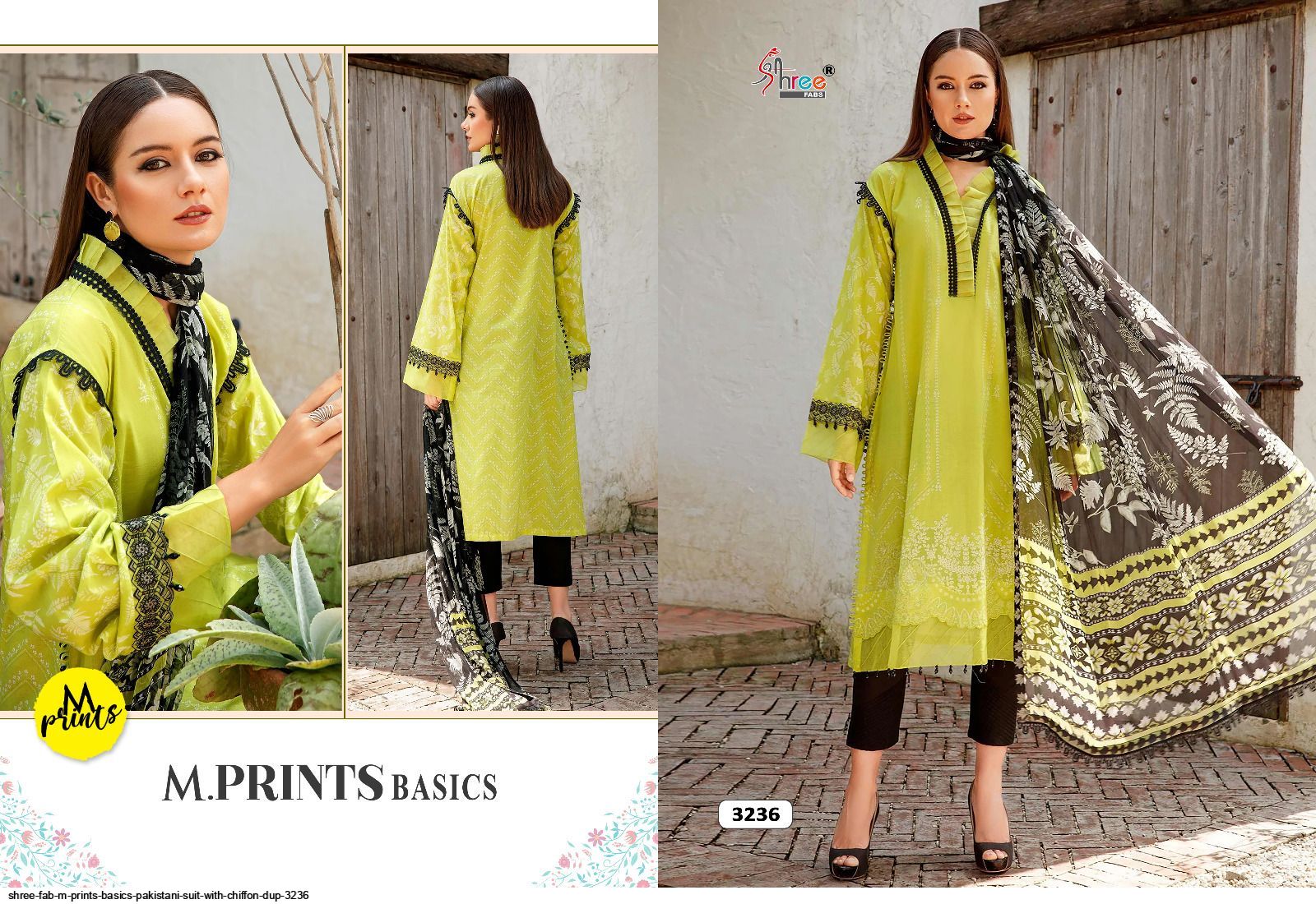 SHREE FAB M PRINTS BASICS PAKISTANI SUIT WITH CHIFFON DUP 3236
