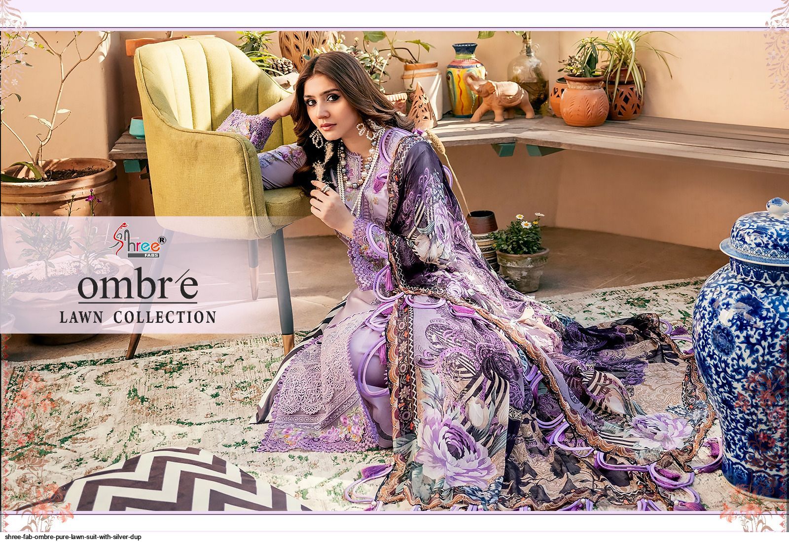 SHREE FAB OMBRE PURE LAWN SUIT WITH SILVER DUP
