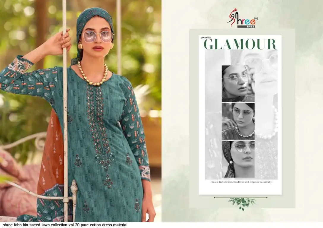 Shree fabs BIN SAEED LAWN COLLECTION VOL-20 PURE COTTON DRESS MATERIAL