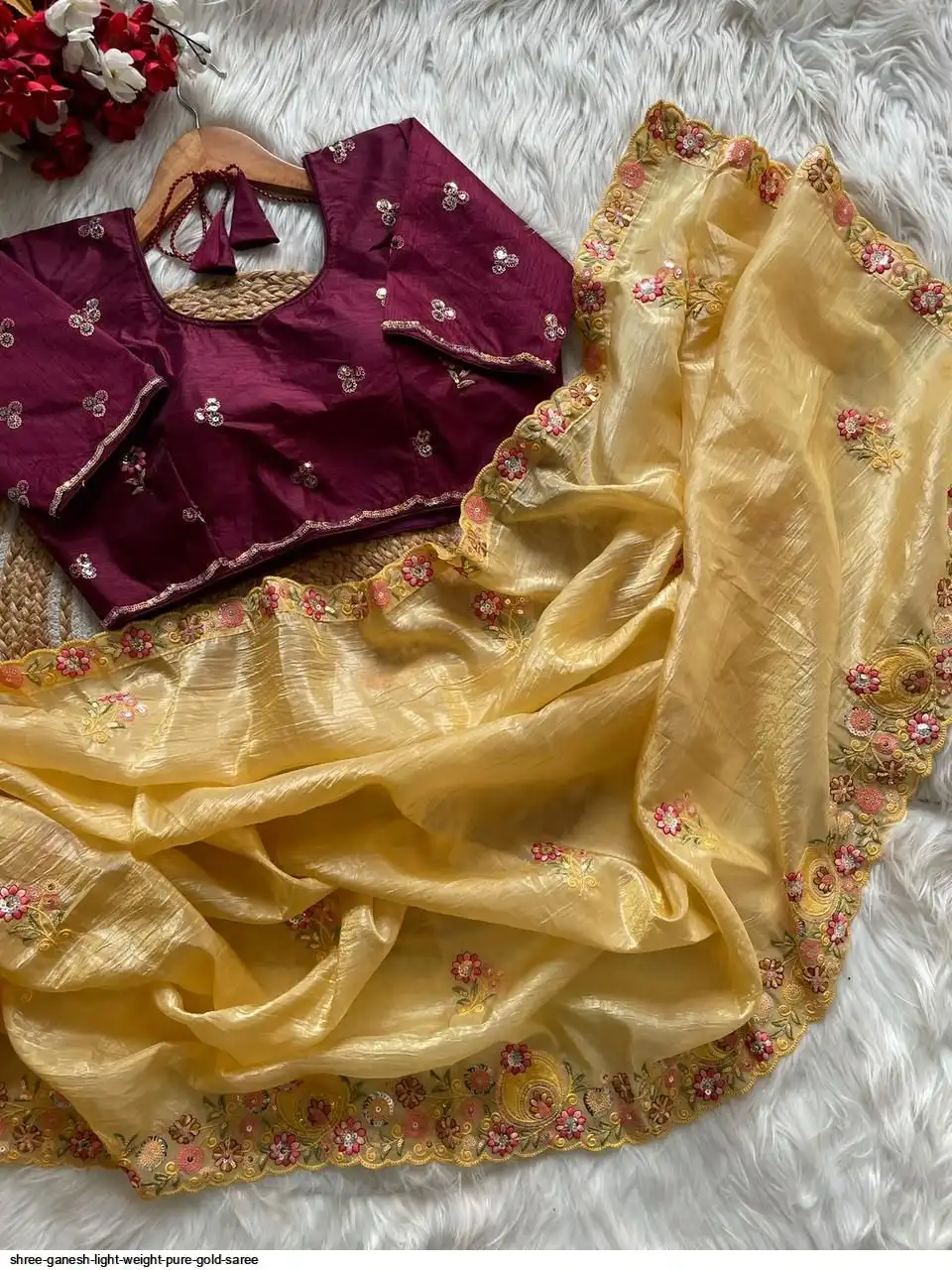 Shree Ganesh - Light Weight PURE Gold SAREE