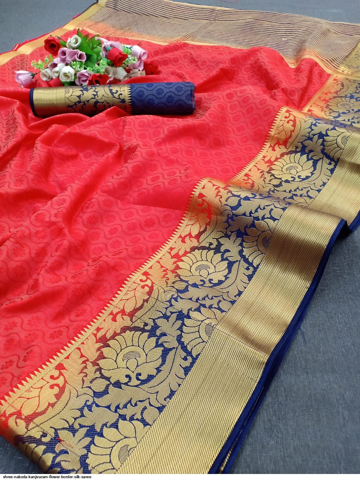 SHREE NAKODA KANJIVARAM FLOWER BORDER SILK SAREE