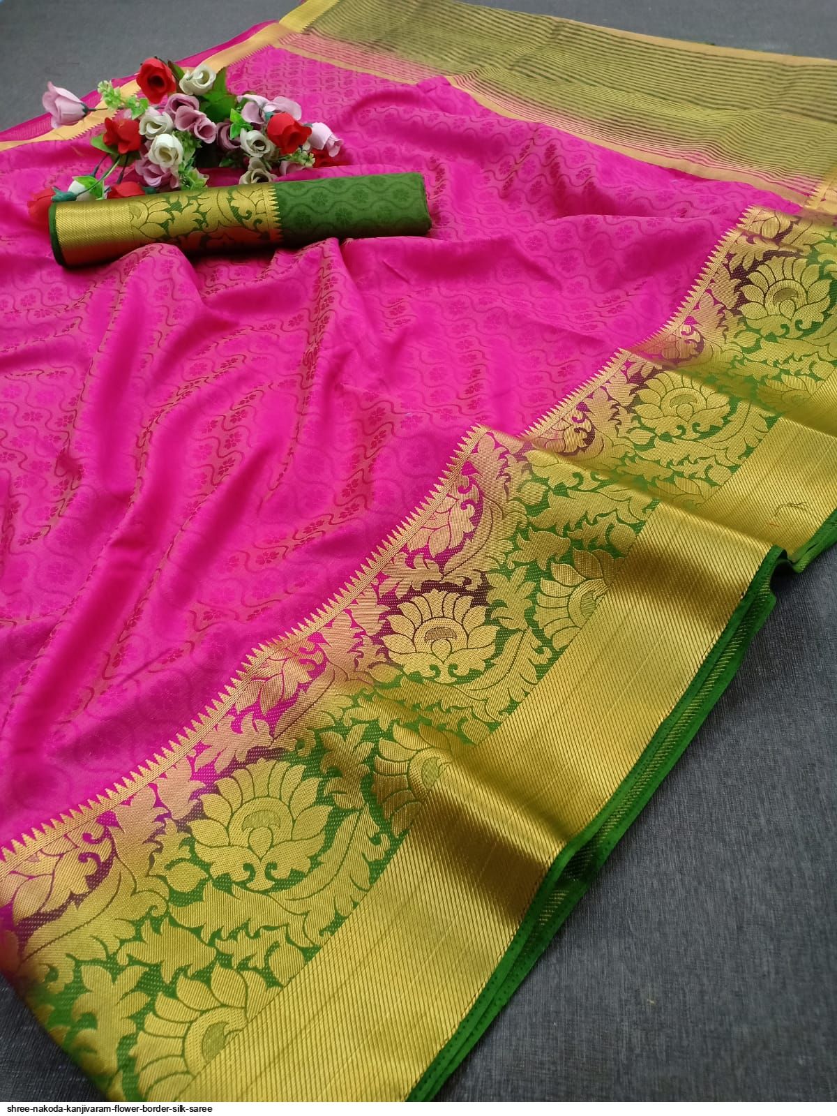 SHREE NAKODA KANJIVARAM FLOWER BORDER SILK SAREE