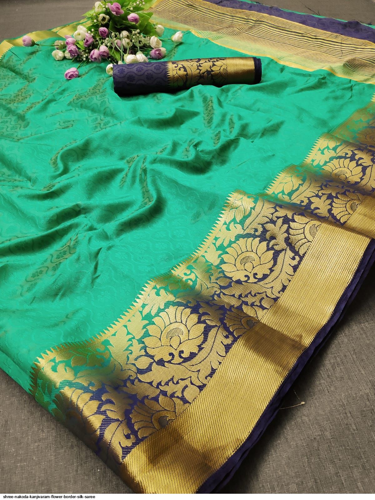 SHREE NAKODA KANJIVARAM FLOWER BORDER SILK SAREE