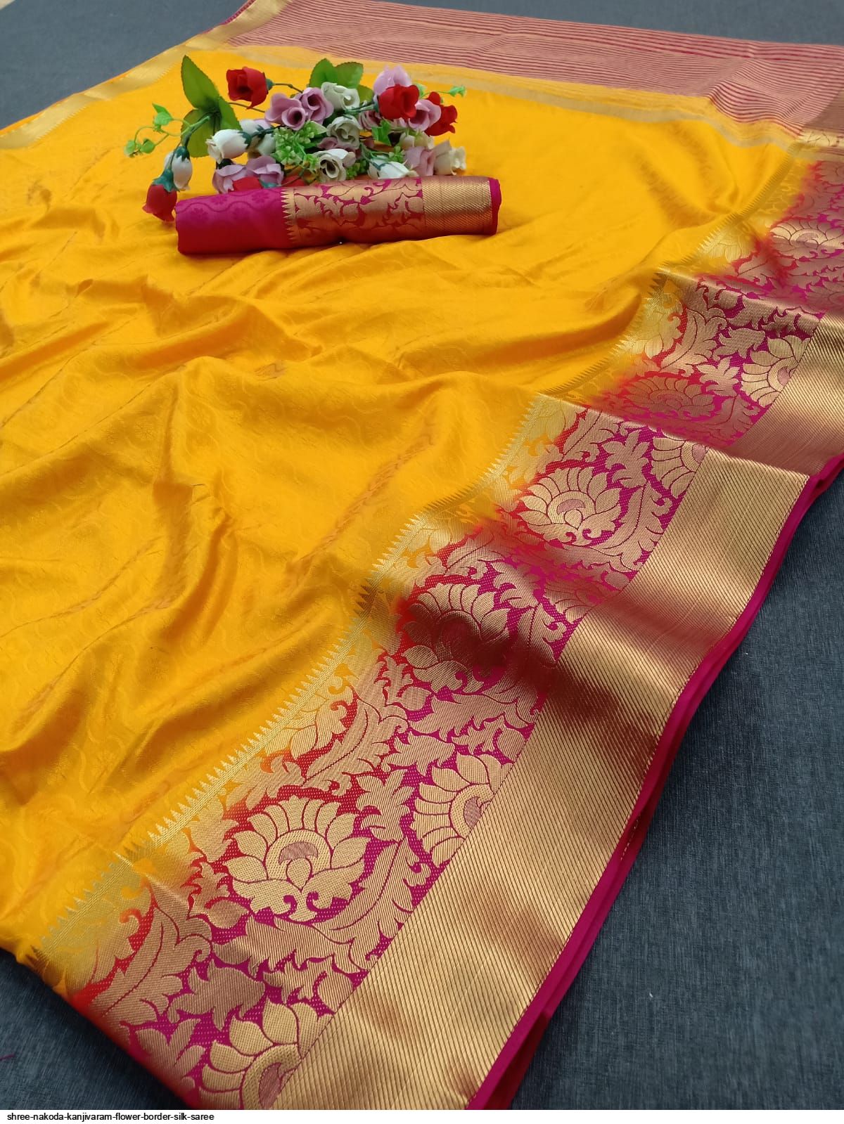 SHREE NAKODA KANJIVARAM FLOWER BORDER SILK SAREE