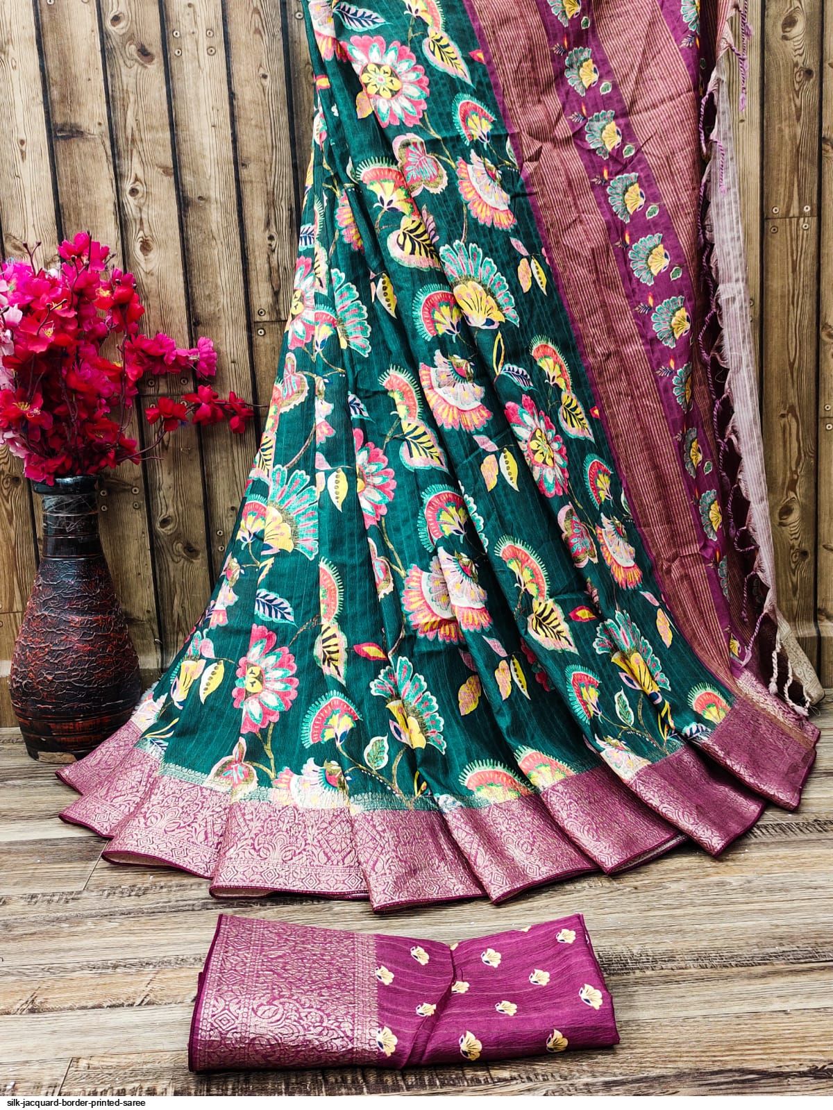 silk jacquard border printed saree